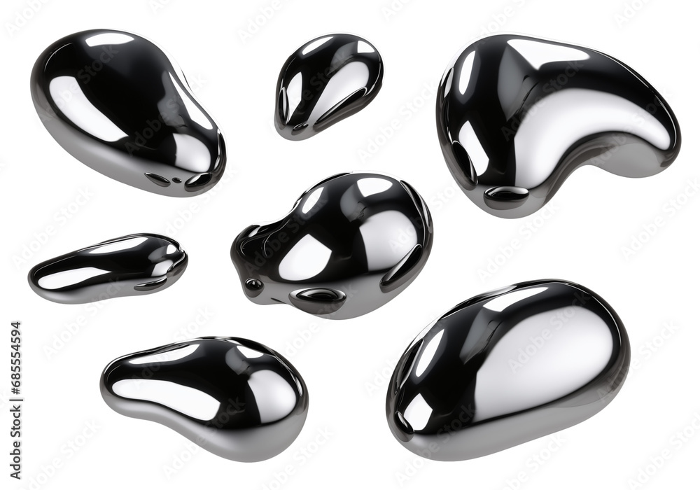 Y2K Melted chrome liquid metal blob shapes set isolated. Melted gloss ...