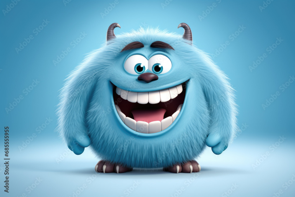 Picture of friendly blue furry monster with big smile. This image can ...
