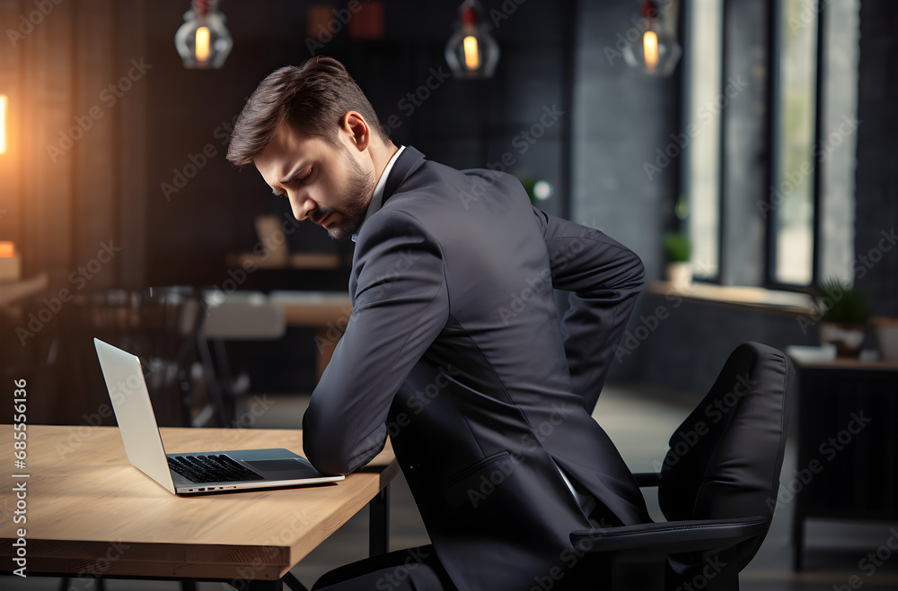 Bussinessman having lower back pain problem, A man suffering from ...