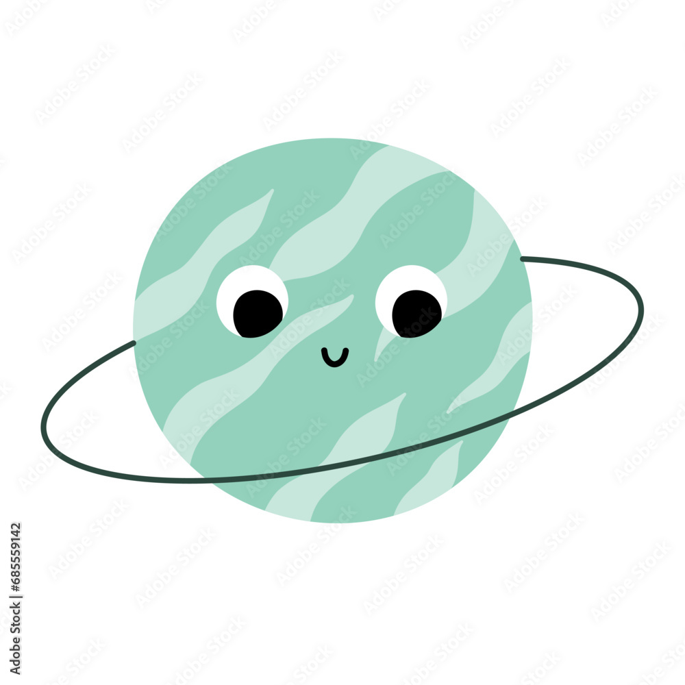 Happy Uranus planet in cartoon style. Cute smiling Solar System ...