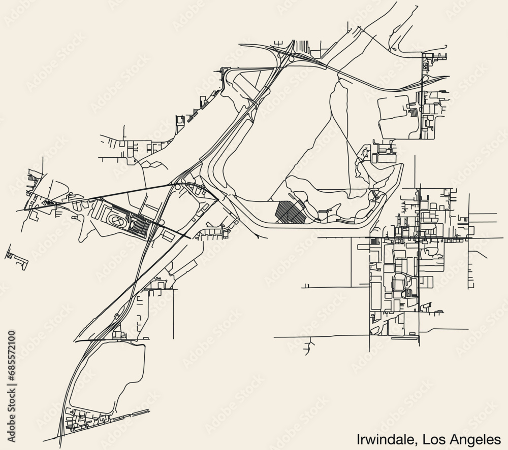 Fototapeta Detailed hand-drawn navigational urban street roads map of ...