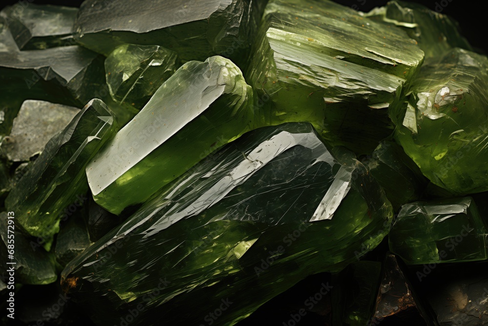 Olivine rock background. Its vibrant green crystals, born from volcanic ...