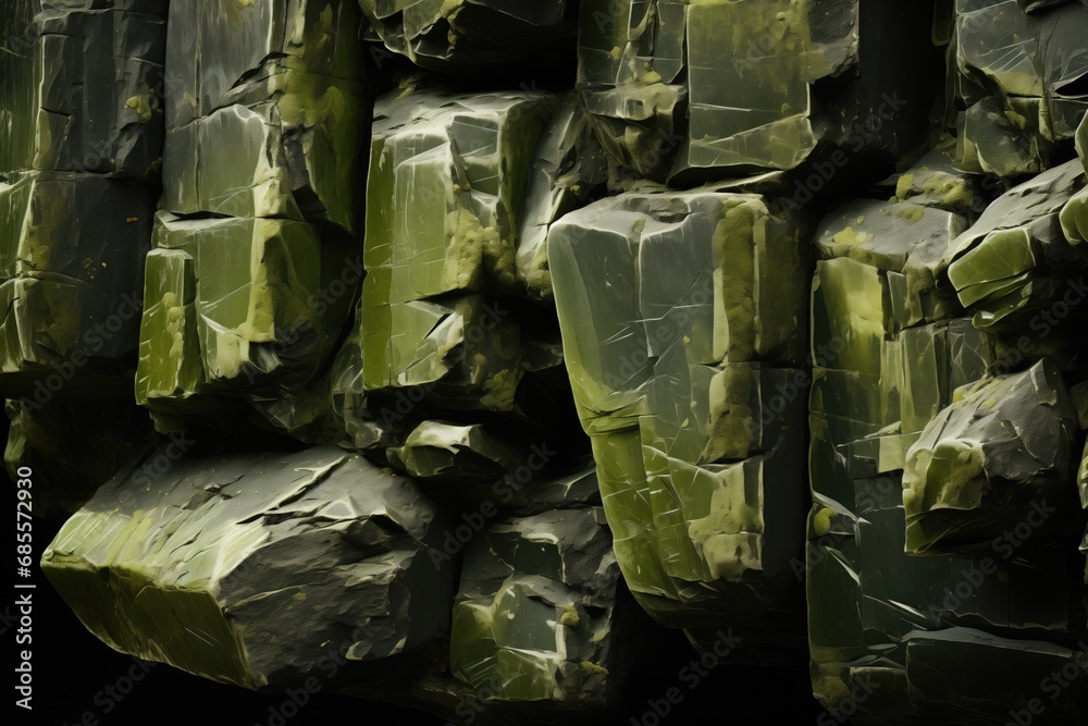 Olivine rock background. Its presence in magma formations, shaped by ...