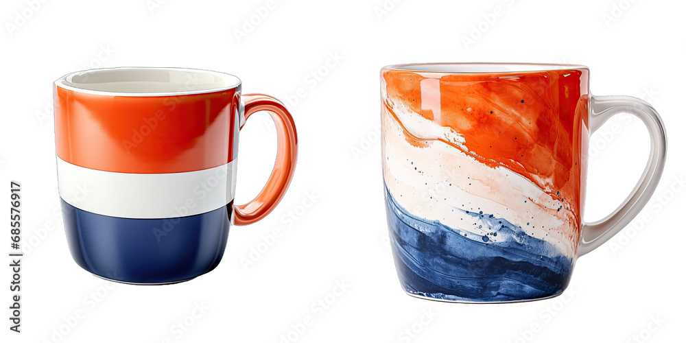 two mugs with france flags on them on transparent background, on a ...