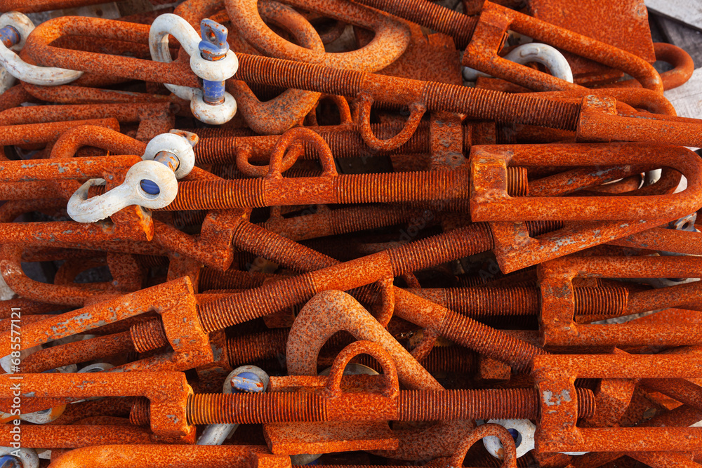 Rusty steel cable tensioner, model of ring to ring thread and straight ...