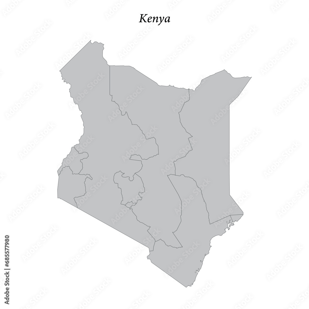 Simple flat Map of Kenya with borders Stock Vector | Adobe Stock