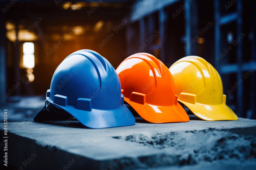 Safety banner. Building construction engineering concept background ...