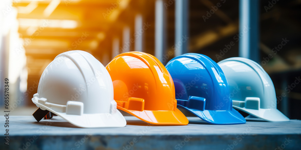 Safety banner. Building construction engineering concept background ...