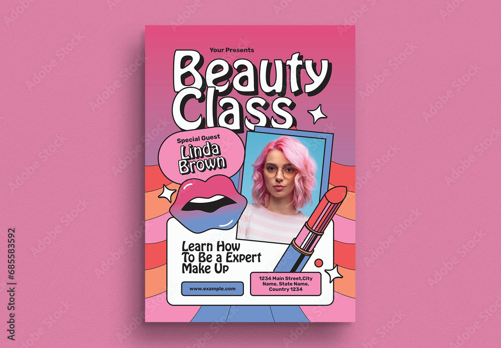 Psychdelic Beauty Class Event Flyer Stock Template | Adobe Stock