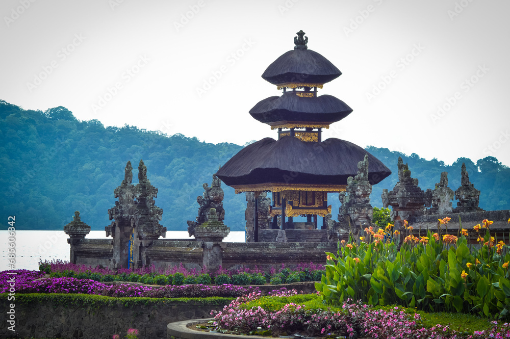 Beautiful Ancient Balinese Hindu Temple With Tiered Meru Structures On ...