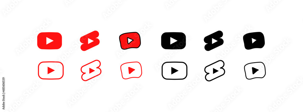 YouTube icons. Different styles, red YouTube icons, editorial isolated ...