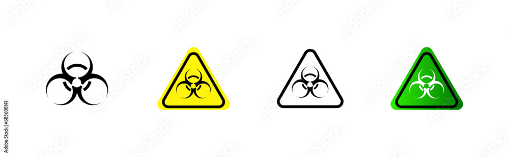 Biohazard road signs. Different styles, road triangle sign, biological ...