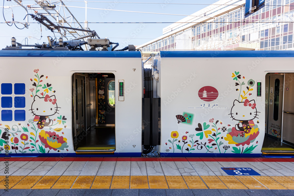 Hello Kitty Haruka train operated by Japan Rail JR as Kansai Airport ...