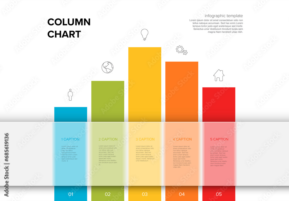 Infographic block chart report template with labels on semi transparent ...