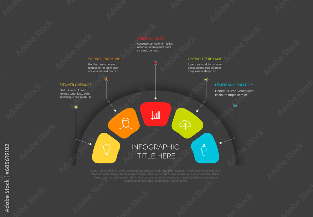 Vector simple dark multipurpose Infographic five elements template Stock Template | Adobe Stock