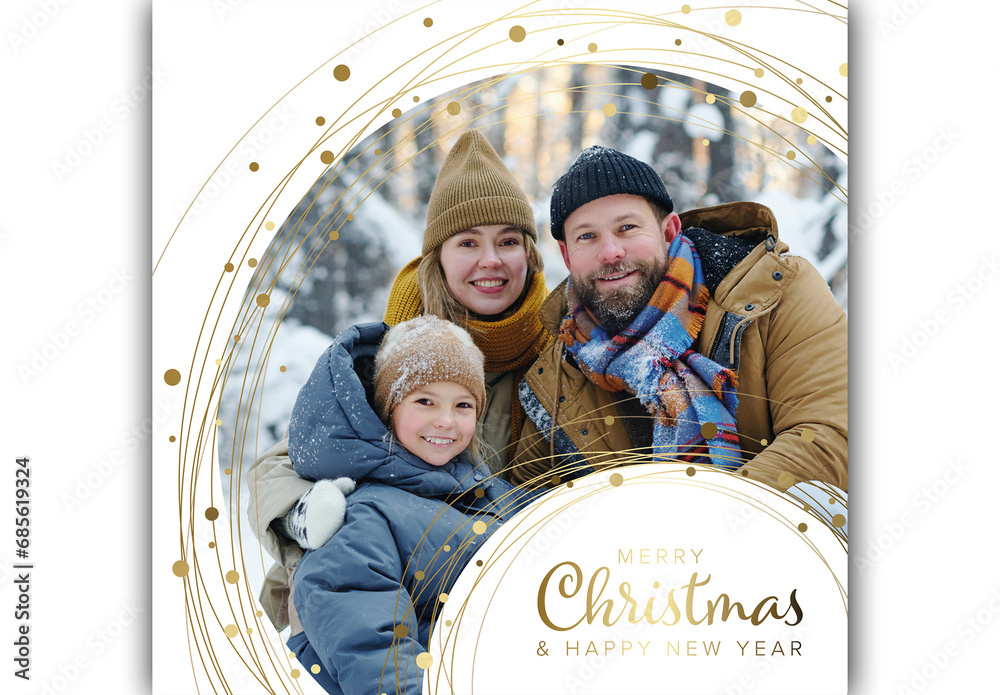 Christmas winter family photo card layout template with white ...