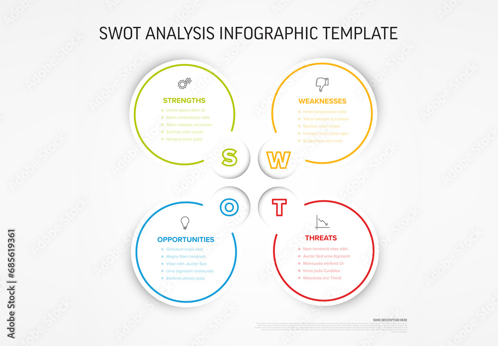 Vector simple SWOT illustration template with circle blocks Stock ...