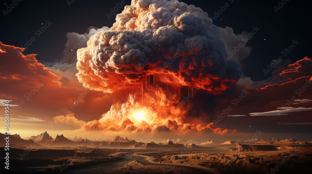 Nuclear bomb detonation photorealistic illustrations. Nuclear explosion ...