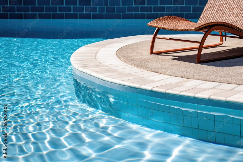 Tropical summer background with concrete wall, pool water and palm leaf ...