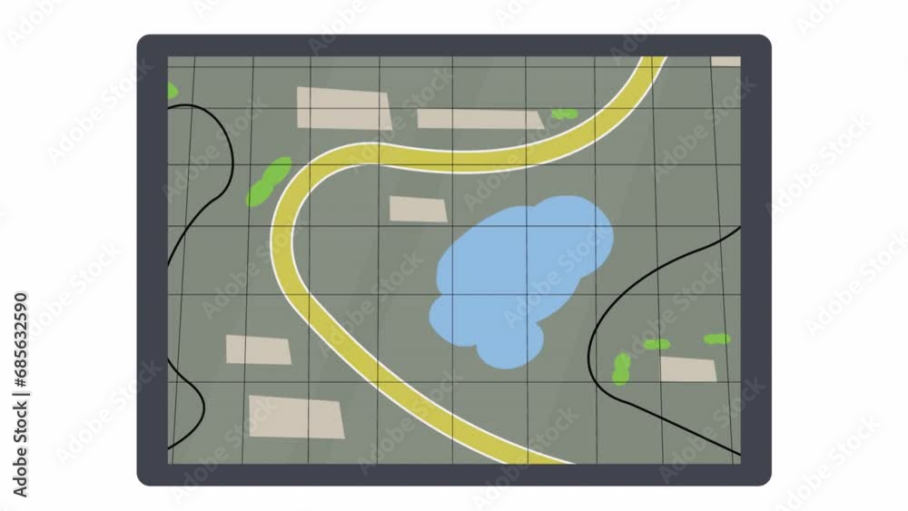 GPS navigator. Animation of the route on the terrain map, the alpha ...