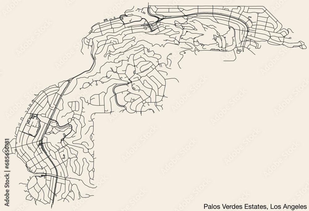 Detailed hand-drawn navigational urban street roads map of the CITY OF ...
