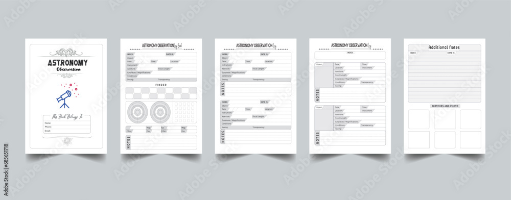Astronomy Observation Log Book. Set of planner and to do list. Monthly ...