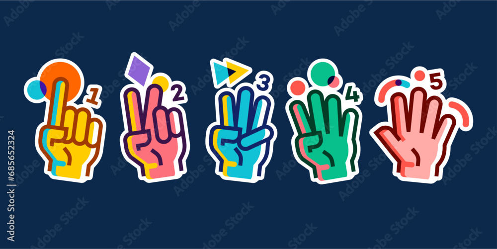 Vetor de fingers count cartoon vector. hands showing numbers, hand gesture count 1 2 3 4 and 5 ...