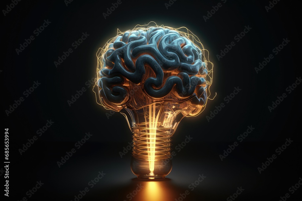 Human brain light bulb with fire, long-term memory, storage of ...