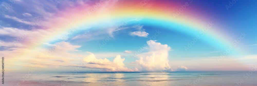 Seven-colored rainbow and clouds. Color scheme illustration in bright ...