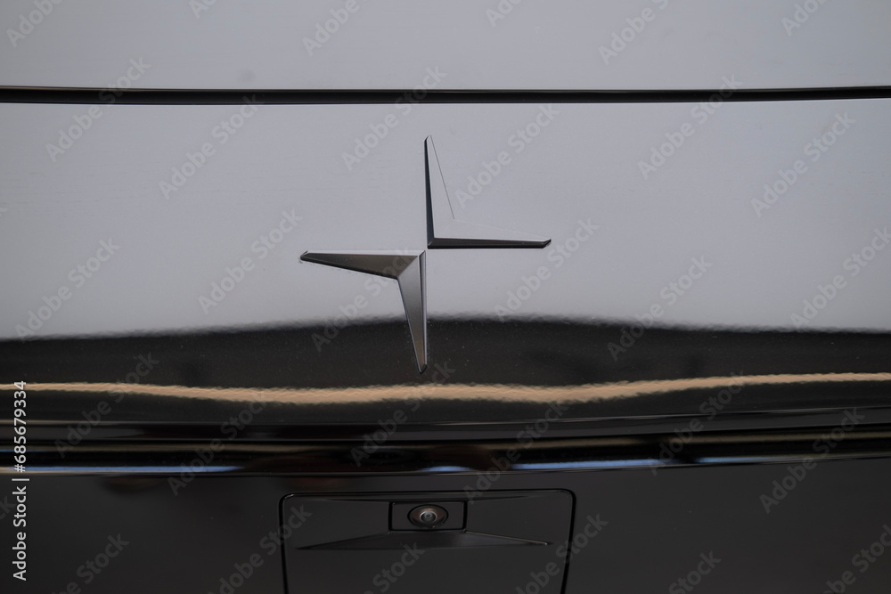 new electric Polestar 2 car Swedish company Polestar in showroom, Logo ...