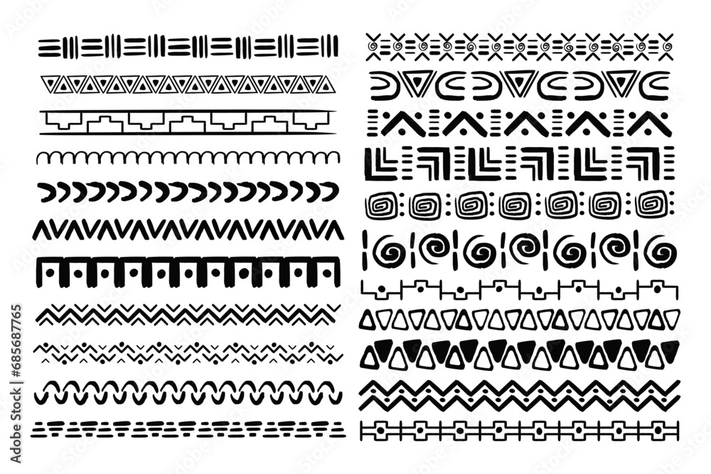 Set african tribal motive border in doodle hand drawn style from ...