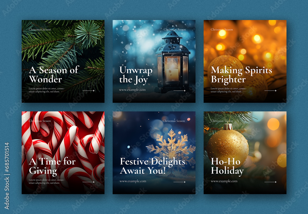 Christmas Set of Social Media Layouts With Festive Backgrounds and ...