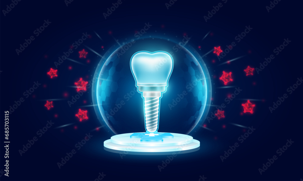 Immunity system protect medical. Dental implant inside transparent ...