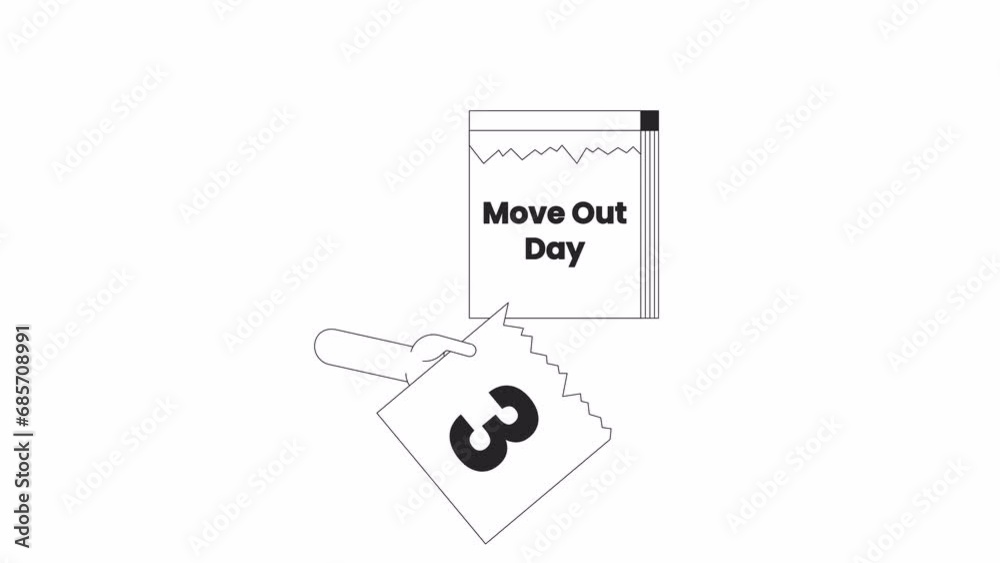 Holding page from calendar tear off bw outline 2D character hand ...