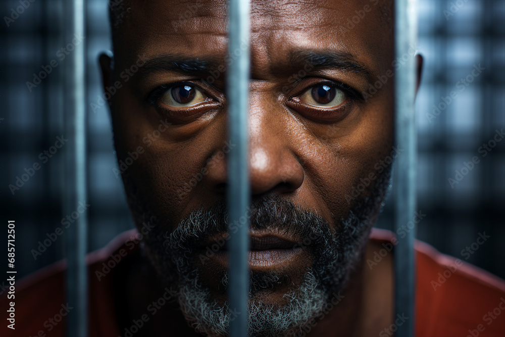 Generative AI portrait of criminal person trapped jailed wearing orange ...