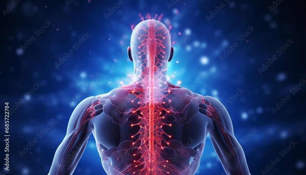 A man having acute pain in the back, 3D Illustration, Muscle is a soft ...