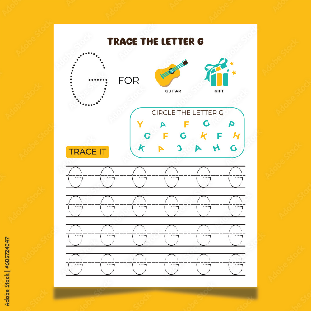 vector alphabet tracing worksheet with letter and vocabulary Stock ...