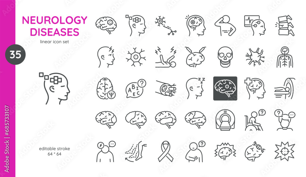 Neurology Diseases Icon Set. Brain Tumor, Multiple Sclerosis, Alzheimer ...