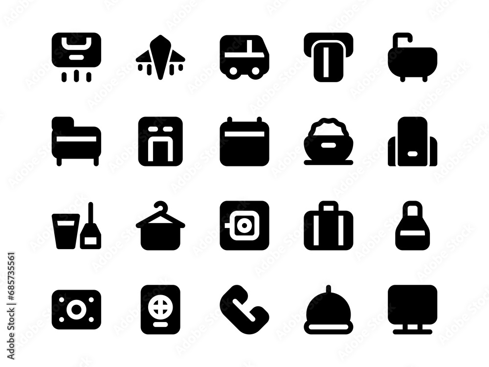 Hotel Icon Set Filled Style. Service Theme Icon Pack, Perfect for ...