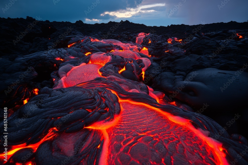 Viscous Hot lava flow. Magma crater sky. Generate Ai Stock Photo ...