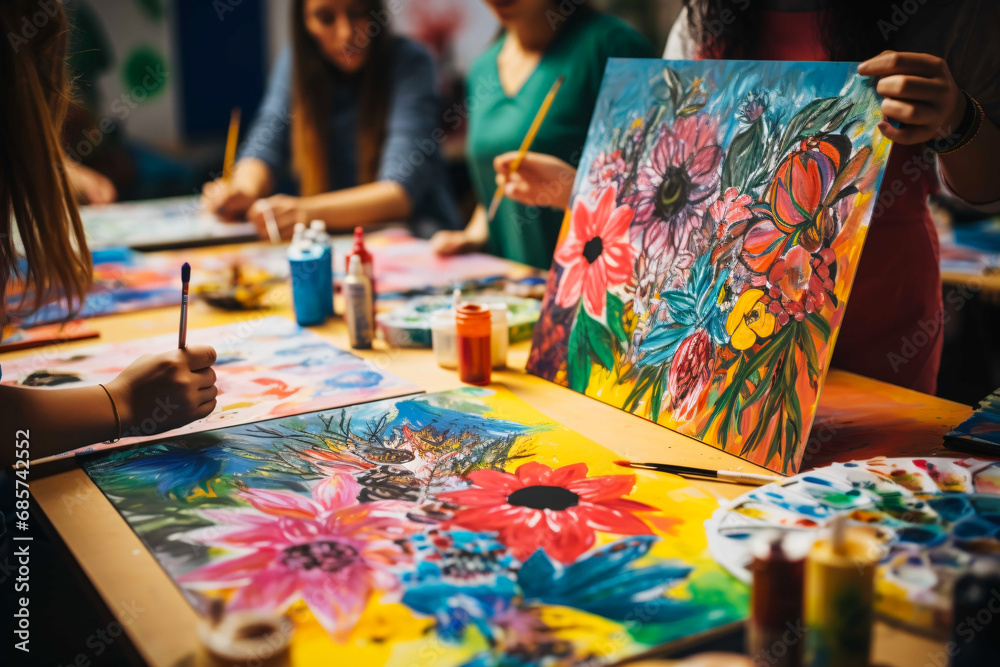 A photograph of a vibrant art therapy session, showcasing the power of ...