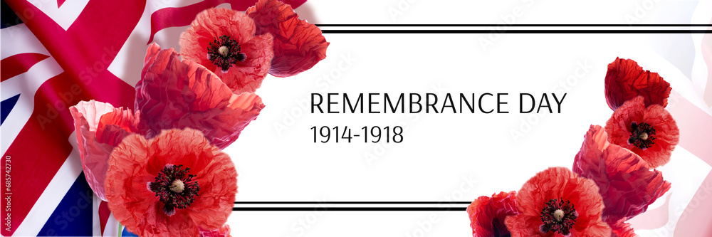Remembrance Day banner with Official Flag of United Kingdom of Great ...
