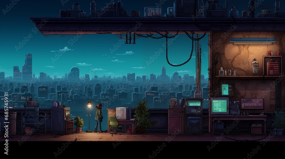 Pixel art game retro 8-bit video game interface background Stock ...