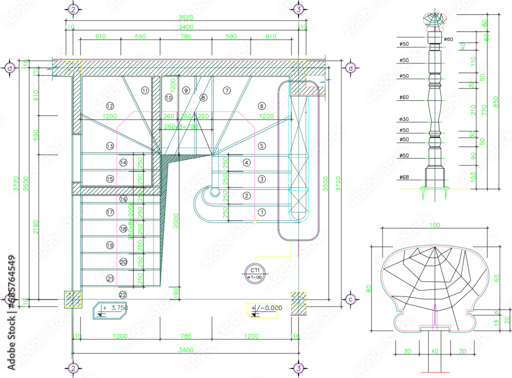 Vector sketch illustration of stair structure construction design with ...