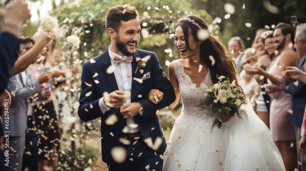 Romantic and happy wedding of the bride and groom at the wedding ...