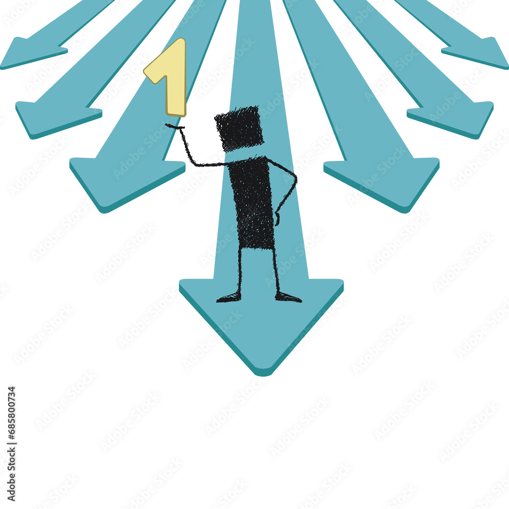 Number one, stick figure. Stick figure standing on an arrow, holding in ...