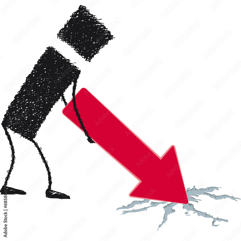 Down arrow, stick figure. A stick figure holding an arrow pointing down ...
