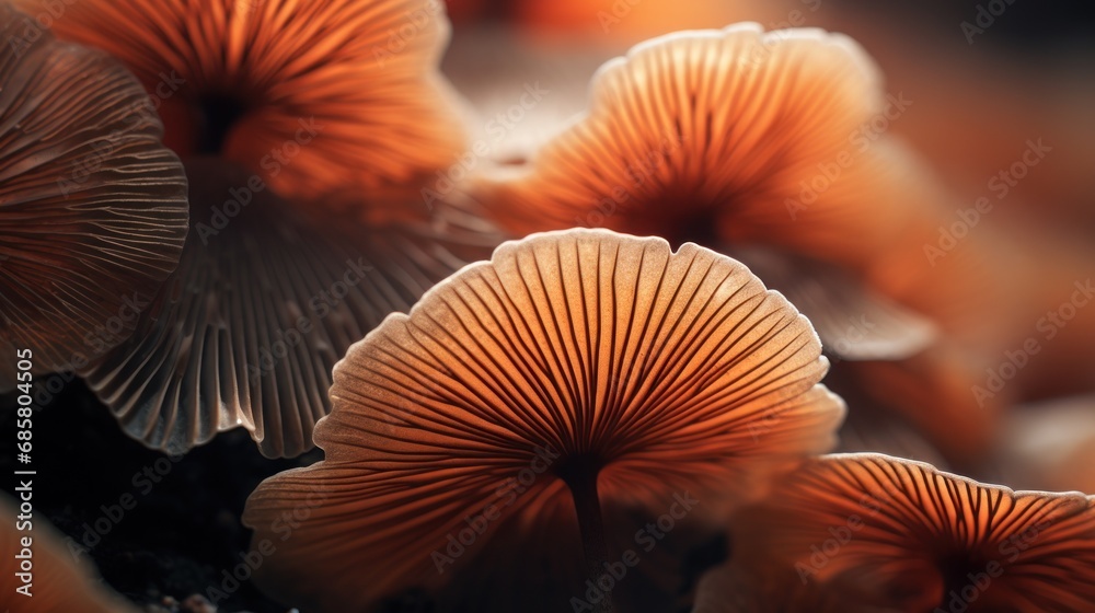 a close - up of a group of mushrooms with a blurry image of the top ...