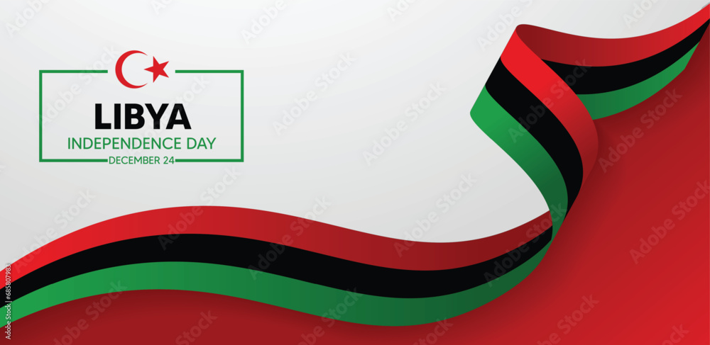 Libya Independence Day flag ribbon vector poster Stock Vector | Adobe Stock