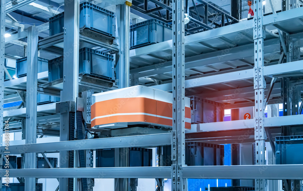 Poster logistic warehouse storage facility with automated guided ...